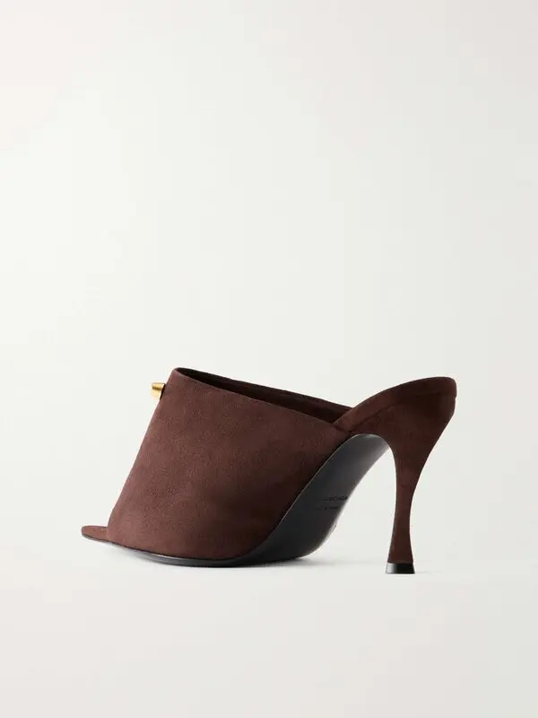 Balenciaga Midnight City Studded Suede Mule - Brown