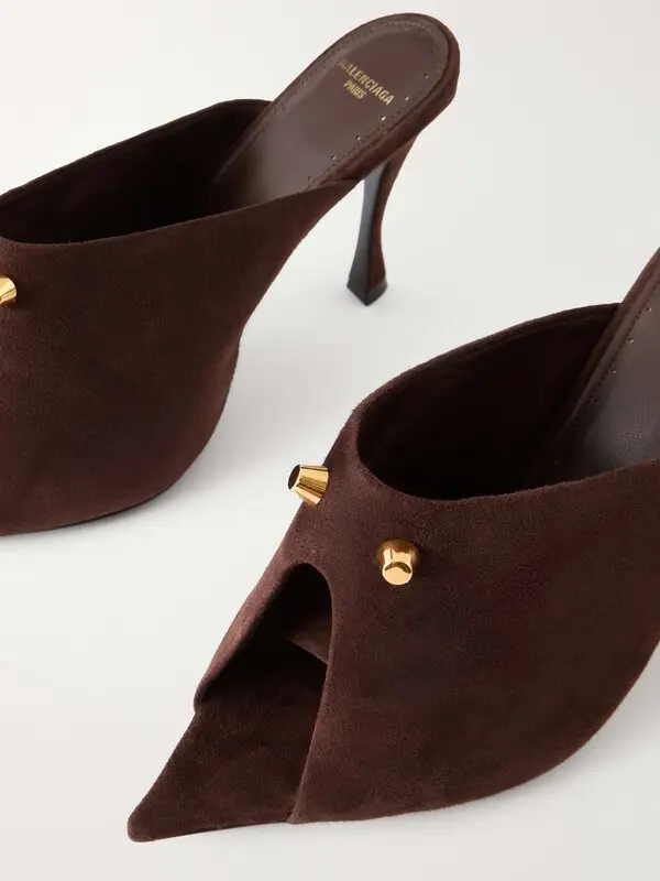 Balenciaga Midnight City Studded Suede Mule - Brown