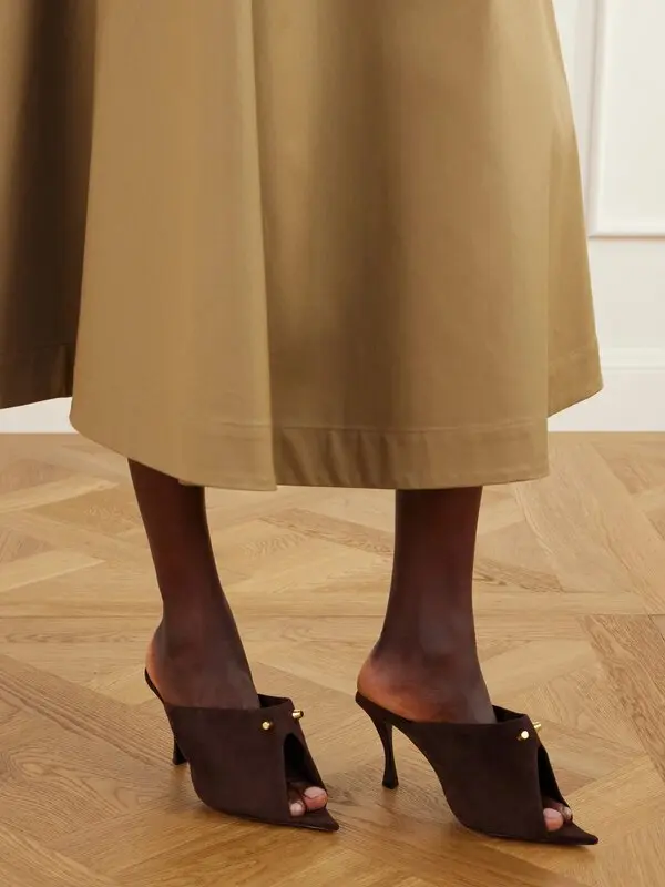 Balenciaga Midnight City Studded Suede Mule - Brown