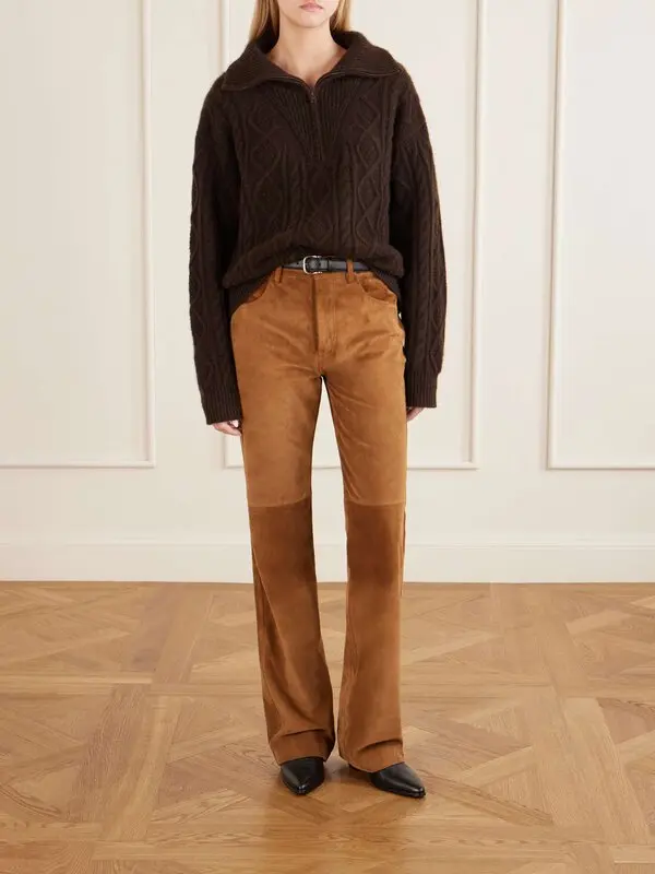 NILI LOTAN Joan Suede Straight-leg Pants
