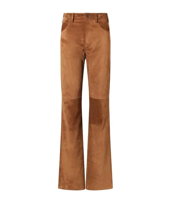 NILI LOTAN Joan Suede Straight-leg Pants - Tan