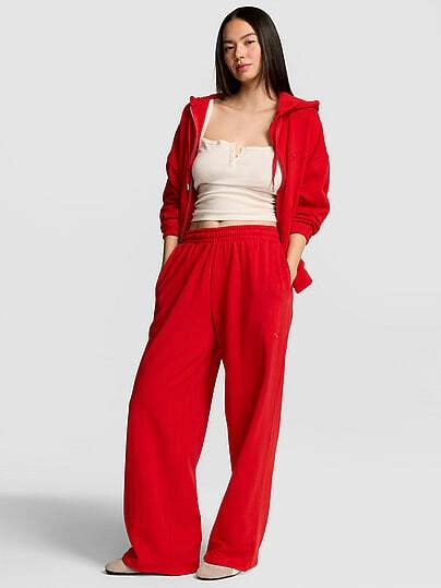 Pink Campus Fleece Adjustable-cinch Sweatpants - Red
