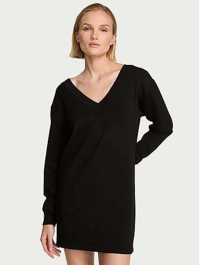 Victoria's Secret Featherweight Knit V-neck Long-sleeve Dress - Black