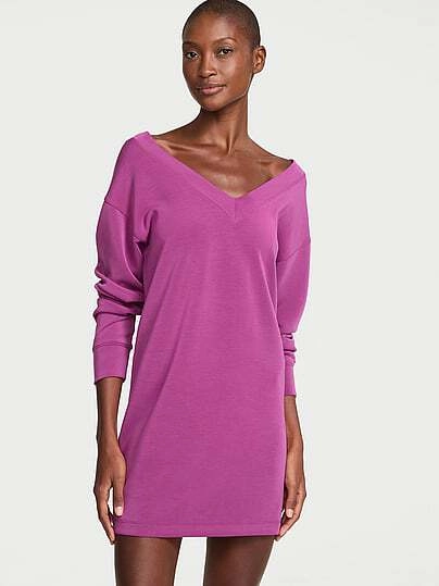 Victoria's Secret Featherweight Knit V-neck Long-sleeve Dress - Purple
