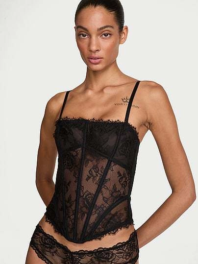 Victoria's Secret Very Sexy Rose Lace Corset Top - Black