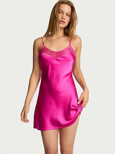 Victoria's Secret Very Sexy Washable Silk Sheer Stripe Short Slip Dress - Pink