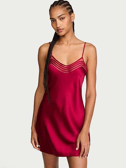 Victoria's Secret Very Sexy Silk Sheer Stripe Short Slip Dress - Red