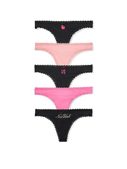 Victoria's Secret 5-pack Nyc Cotton Lace-trim Thong Panties - Print