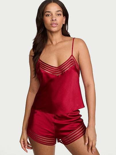 Victoria's Secret Very Sexy Washable Silk Sheer Stripe Camisole Top - Red