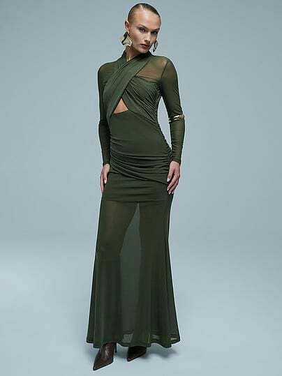 Victoria's Secret Bardot Veria Sport Mesh Maxi Dress - Green