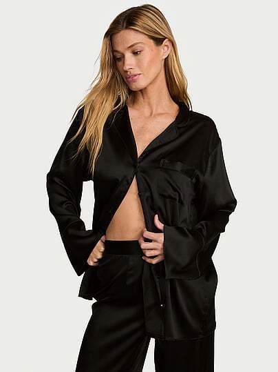 Victoria's Secret Very Sexy Washable Silk Sheer Stripe Open-back Shirt - Black