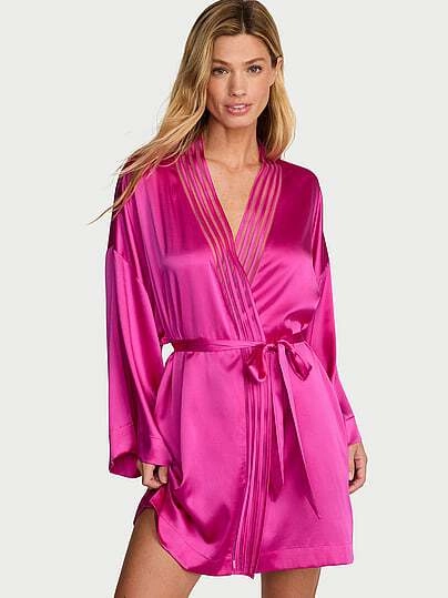 Victoria's Secret Very Sexy Washable Silk Sheer Stripe Short Robe - Pink