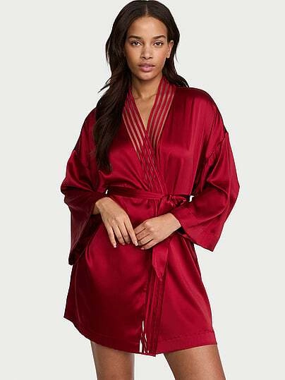 Victoria's Secret Very Sexy Silk Sheer Stripe Short Robe - Red