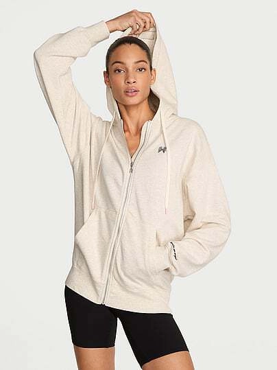 Victoria's Secret Angel Essentials Iconic Fleece Full-zip Hoodie - Beige