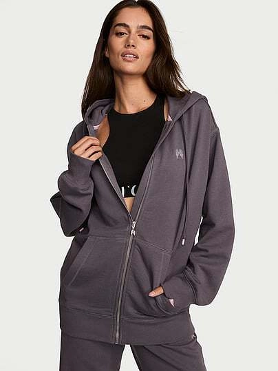 Victoria's Secret Angel Essentials Iconic Fleece Full-zip Hoodie - Grey