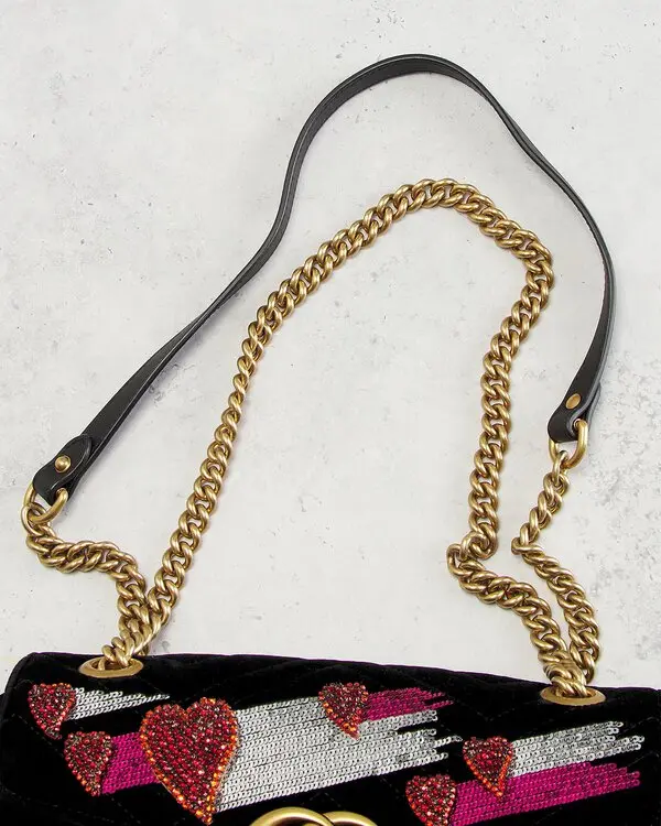 FWRD RENEW Gucci Embellished Velvet Gg Marmont Shoulder Bag