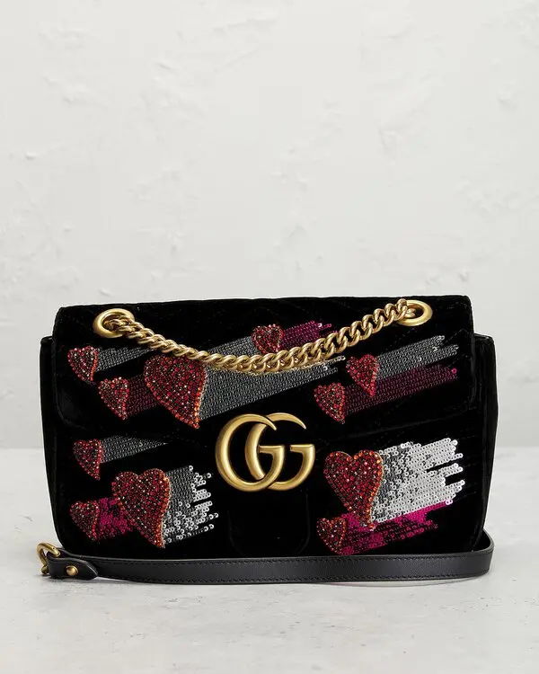 FWRD RENEW Gucci Embellished Velvet Gg Marmont Shoulder Bag