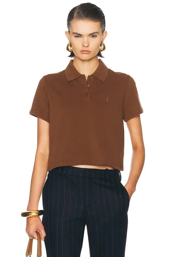 Saint Laurent Polo Top In Brown