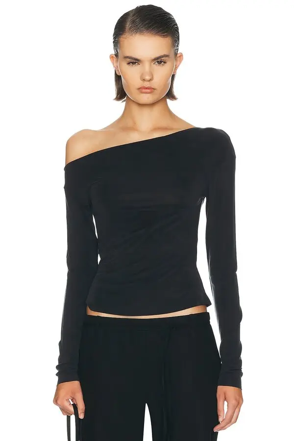 ST. AGNI Cupro Jersey Long Sleeve Top - Black