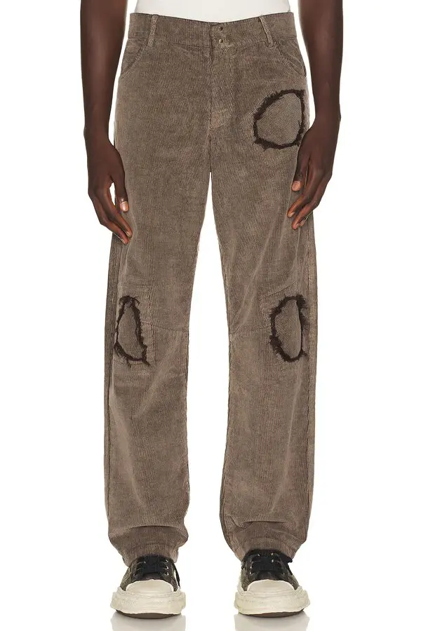 STRIKE OIL Rip And Repair Pleat Knee Cords - Brown