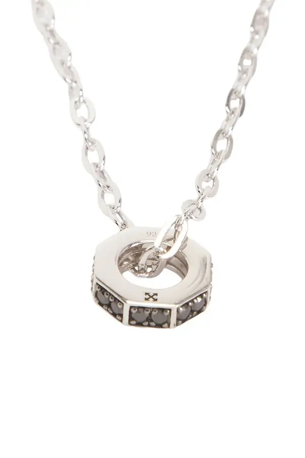 Off-White Hex Nut Chain Pendant Necklace In Metallic