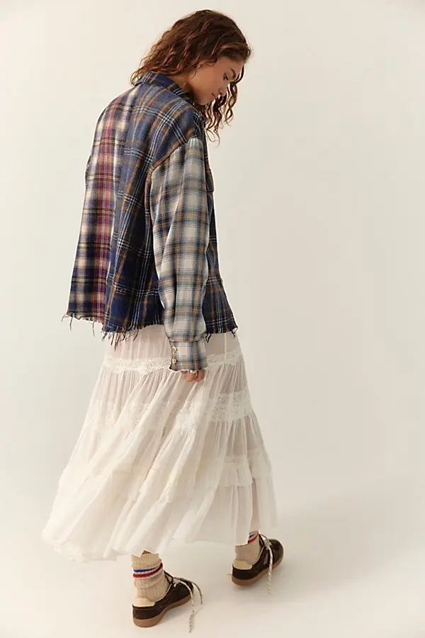THE TALES Cut Off Patchwork Check Button Down Shirt