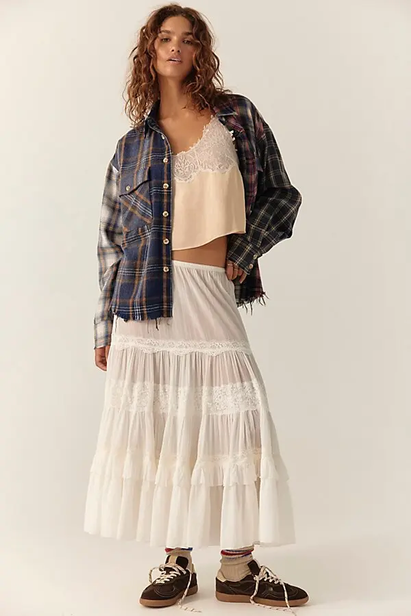 THE TALES Cut Off Patchwork Check Button Down Shirt