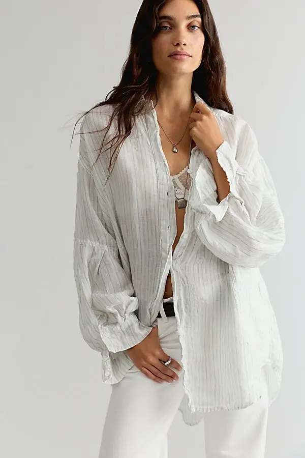 Free People Selene Striped Linen Shirt
