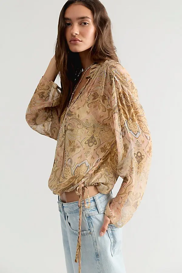 SPELL Damask Long Sleeve Blouse - Chai