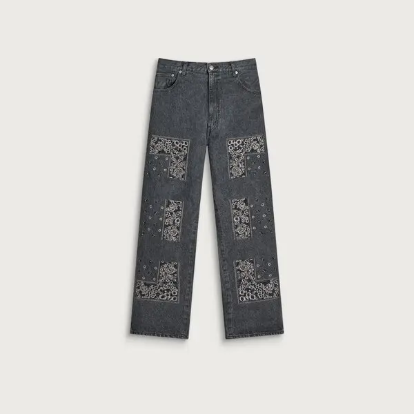 NOMARHYTHM TEXTILE Bandana Embroidery Denim Jeans - Black