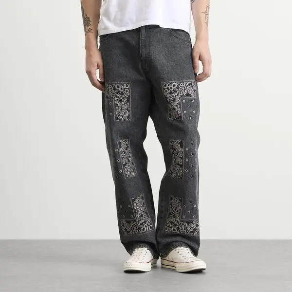 NOMARHYTHM TEXTILE Bandana Embroidery Denim Jeans