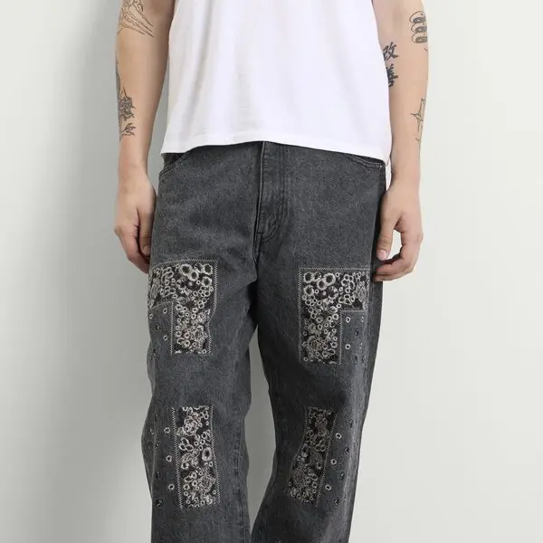 NOMARHYTHM TEXTILE Bandana Embroidery Denim Jeans