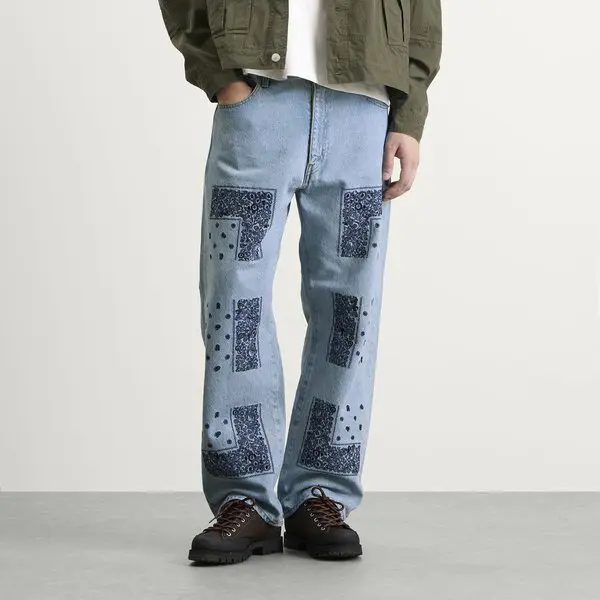 NOMARHYTHM TEXTILE Bandana Embroidery Denim Jeans