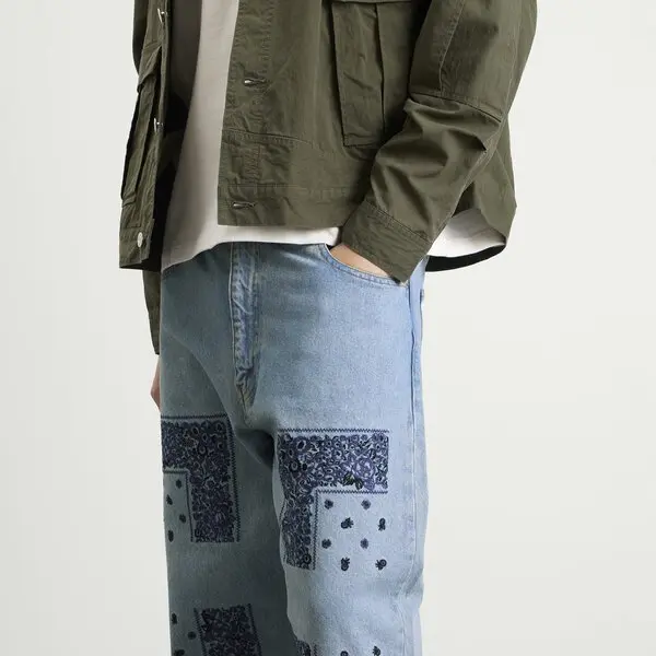 NOMARHYTHM TEXTILE Bandana Embroidery Denim Jeans