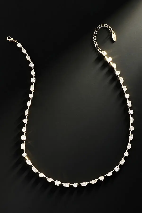 Anthropologie Demi-fe Mixed Crystal Tennis Necklace - Gold