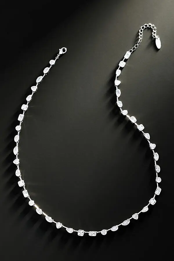 Anthropologie Demi-fe Mixed Crystal Tennis Necklace - Silver