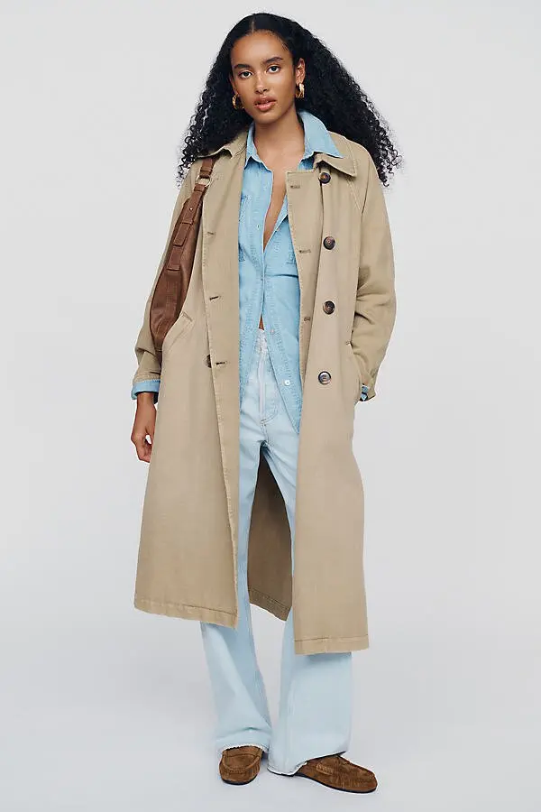 PILCRO 100% Cotton Double-breasted Trench Coat Jacket - Taupe