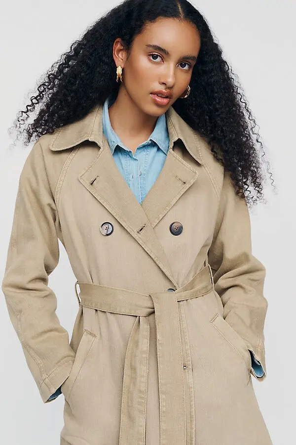 PILCRO 100% Cotton Double-breasted Trench Coat Jacket