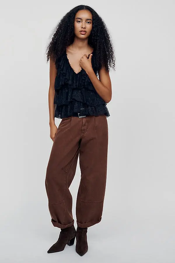 Anthropologie Tiered Lace Top - Black