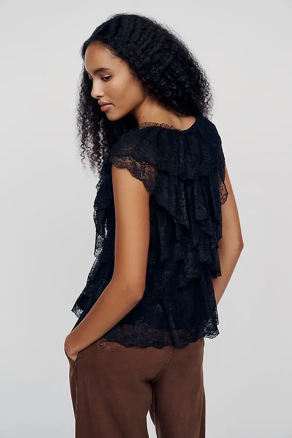 Anthropologie Tiered Lace Top - Black