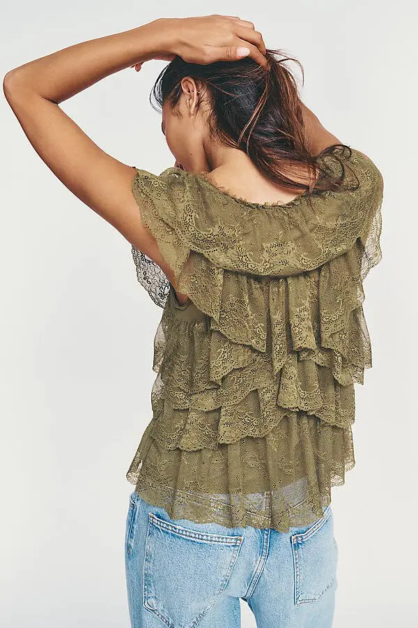 Anthropologie Tiered Lace Top - Green
