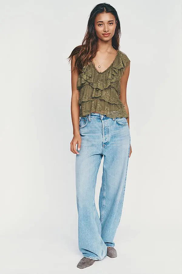 Anthropologie Tiered Lace Top - Green