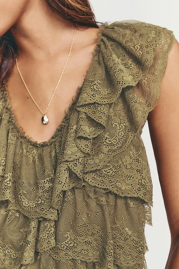 Anthropologie Tiered Lace Top - Green