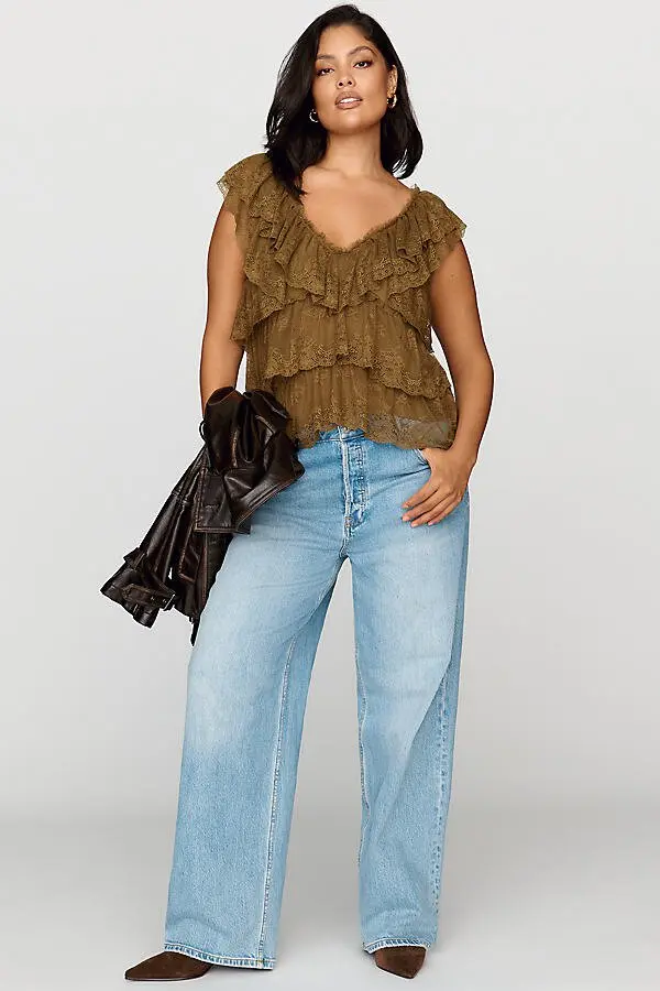 Anthropologie Tiered Lace Top - Green