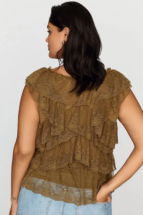 Anthropologie Tiered Lace Top - Green
