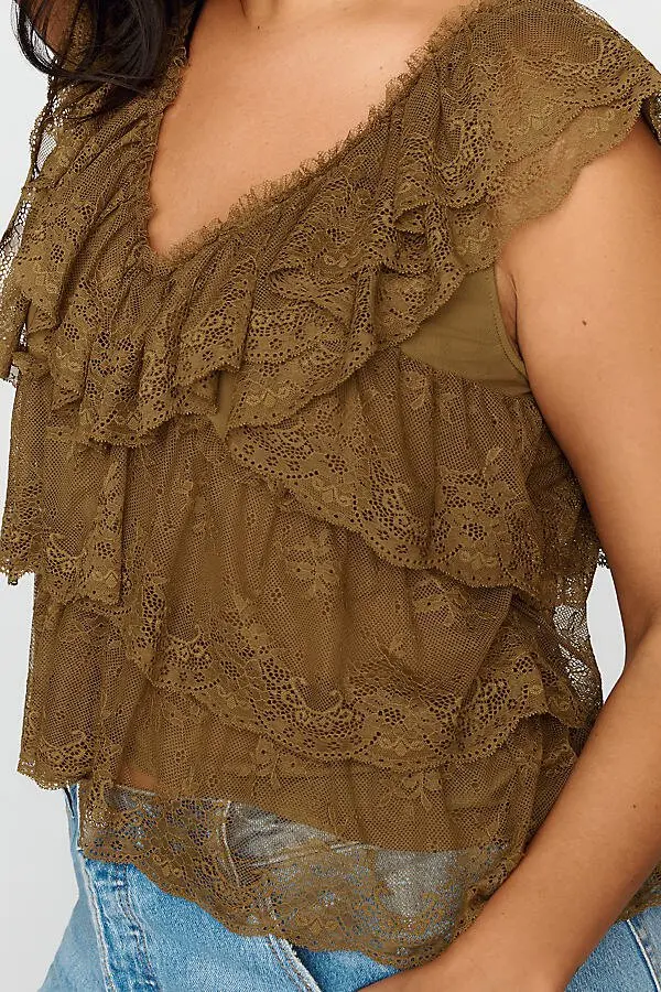 Anthropologie Tiered Lace Top - Green