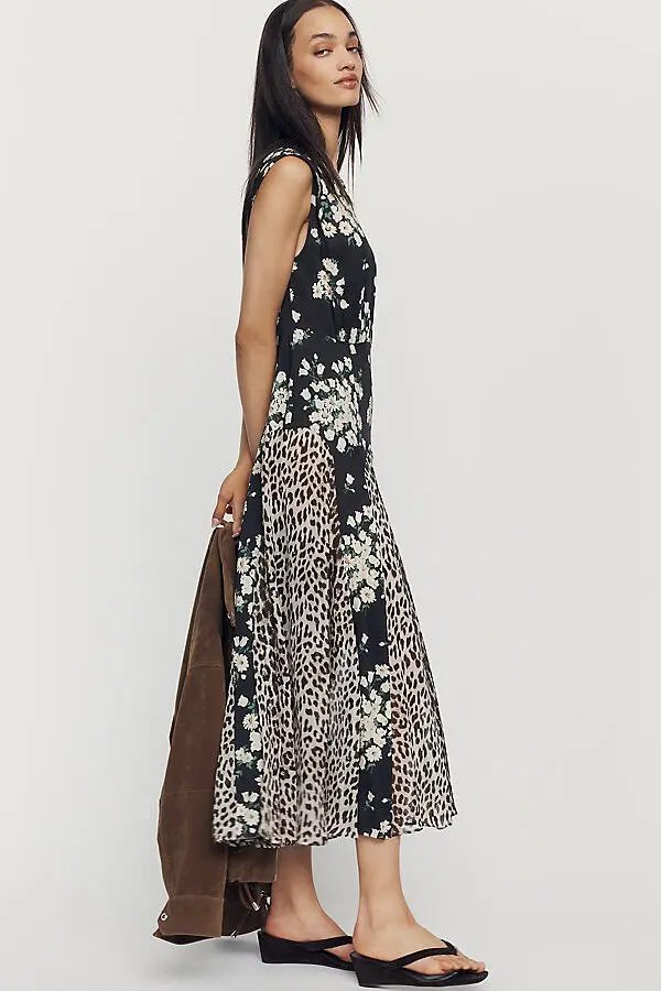 Rixo Coralie Mixed Prt Midi Dress