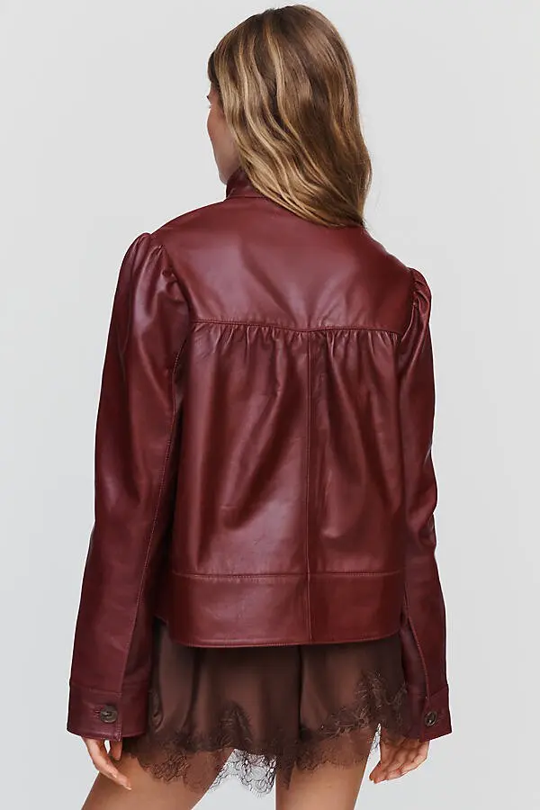 Anthropologie Leather Swing Jacket - Wine