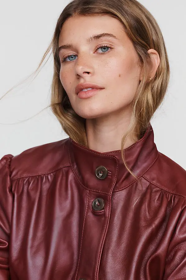 Anthropologie Leather Swing Jacket - Wine