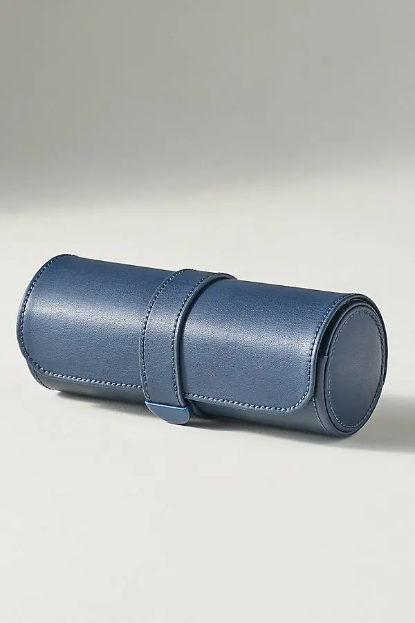 Wolf Earth Travel Leather Triple Watch Roll - Midnight Blue